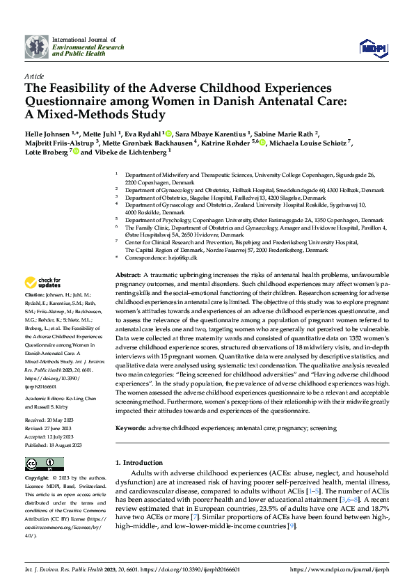 (PDF) The Feasibility of the Adverse Childhood Experiences Questionnaire among Women in Danish ...