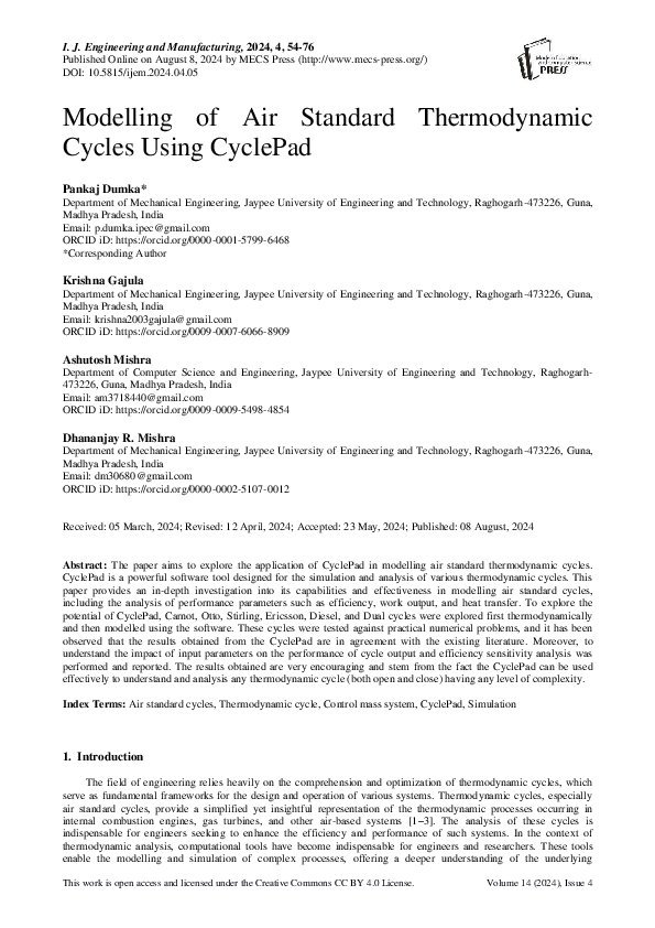 (PDF) Modelling of Air Standard Thermodynamic Cycles Using CyclePad