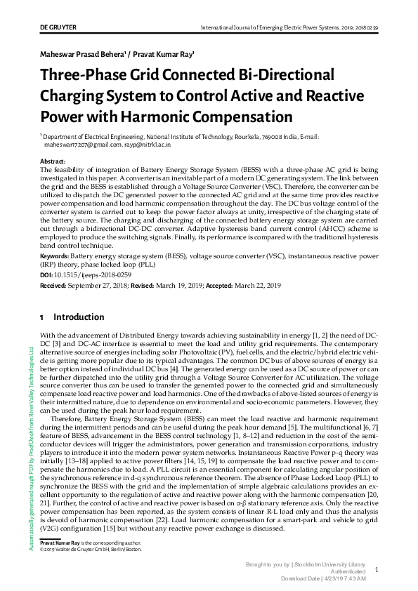 (PDF) Three-Phase Grid Connected Bi-Directional Charging System to Control Active and Reactive ...