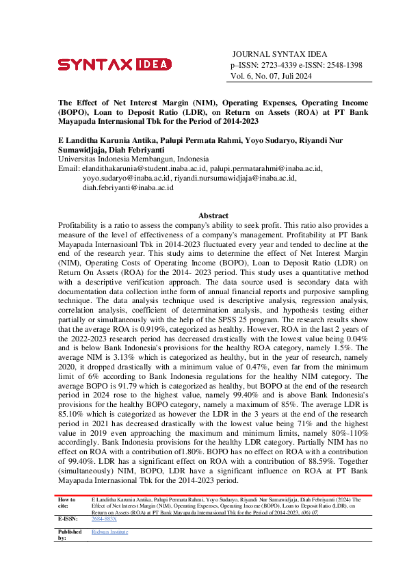 (PDF) The Effect of Net Interest Margin (NIM), Operating Expenses ...