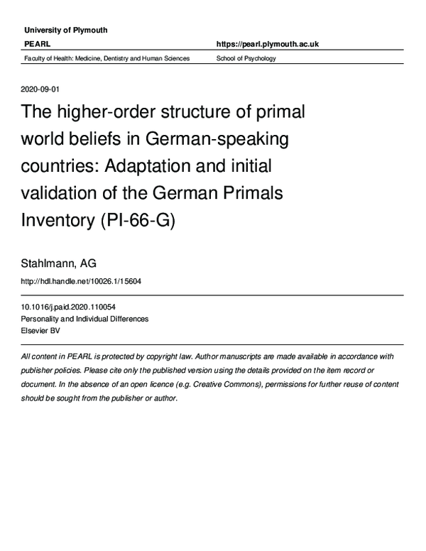 (PDF) The higher-order structure of primal world beliefs in German ...