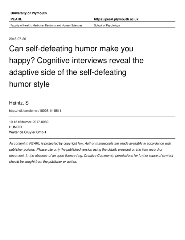(PDF) Can self-defeating humor make you happy? Cognitive interviews ...