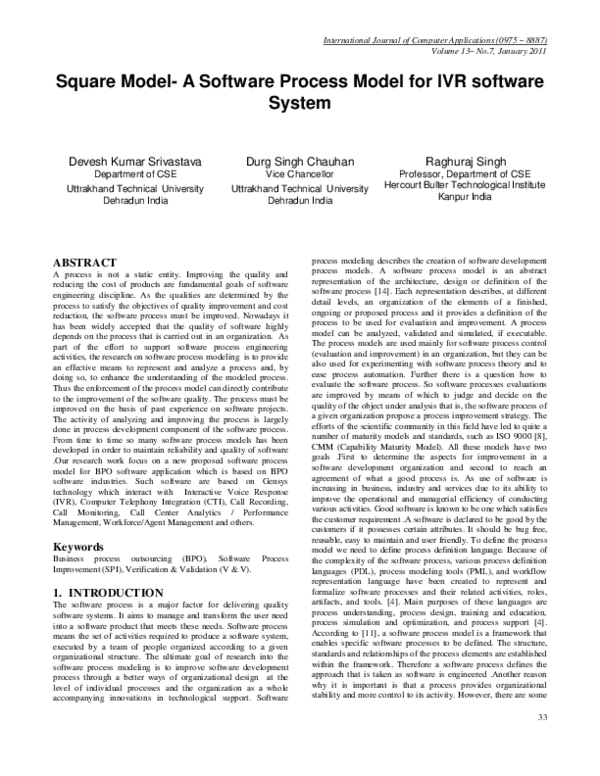 (PDF) Square Model- A Software Process Model for IVR software System