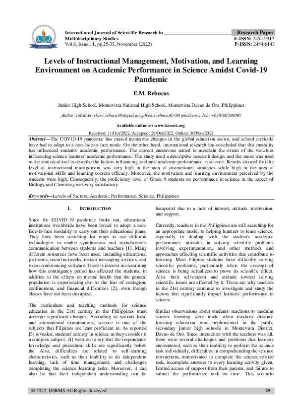 (PDF) Levels of Instructional Management, Motivation, and Learning ...