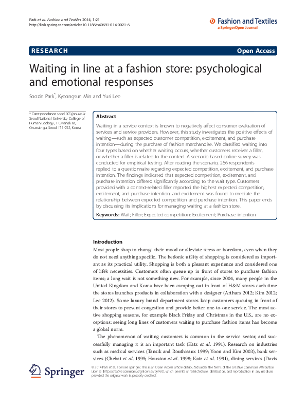 (PDF) Waiting in line at a fashion store: psychological and emotional ...