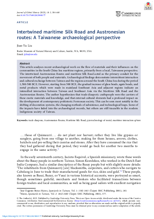 (PDF) Intertwined maritime Silk Road and Austronesian routes: A ...