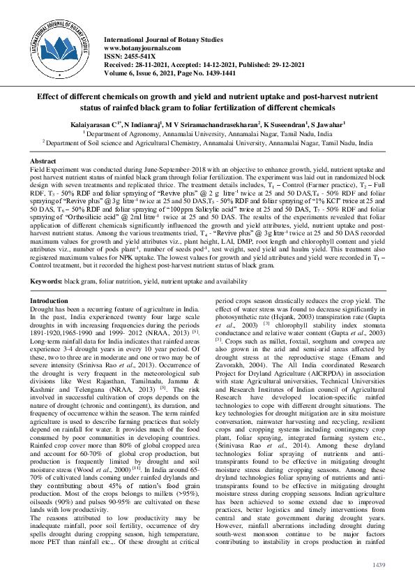 (PDF) Effect of different chemicals on growth and yield and nutrient uptake and post-harvest ...