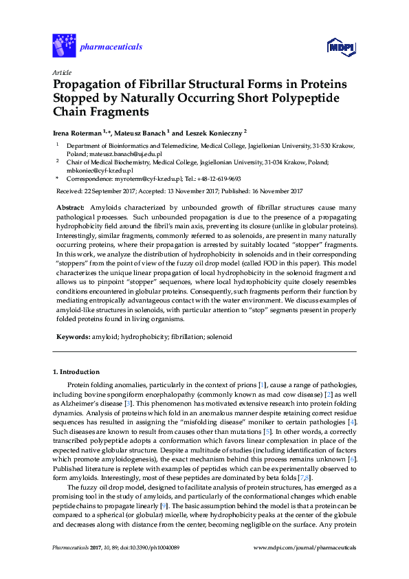 (PDF) Propagation of Fibrillar Structural Forms in Proteins Stopped by ...
