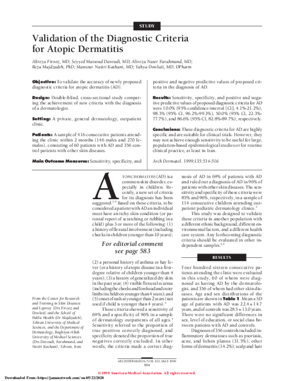 (PDF) Validation of the Diagnostic Criteria for Atopic Dermatitis