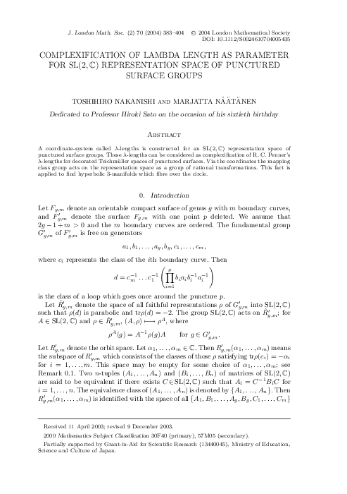 (PDF) COMPLEXIFICATION OF LAMBDA LENGTH AS PARAMETER FOR SL $(2,{\Bbb C ...