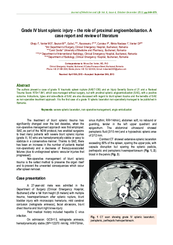 (PDF) Grade IV blunt splenic injury--the role of proximal ...