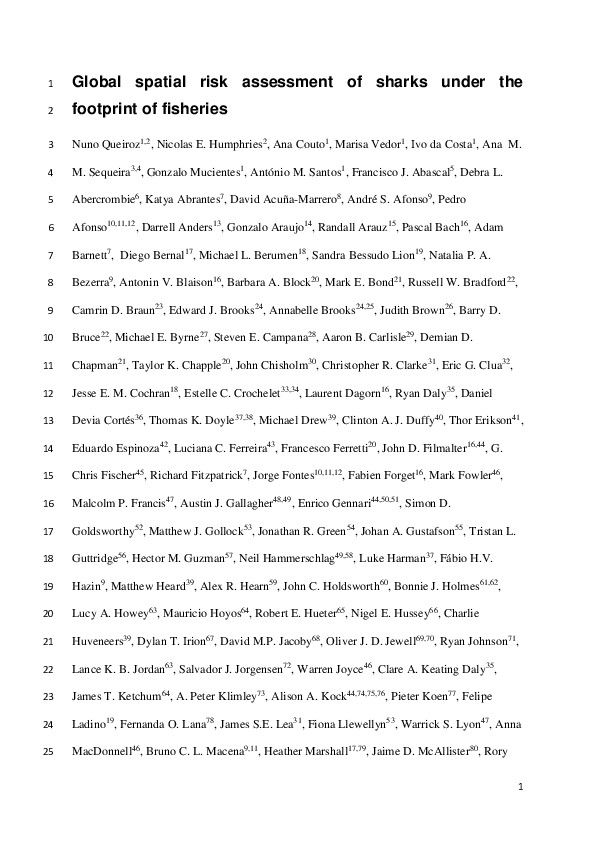 (PDF) Global spatial risk assessment of sharks under the footprint of ...
