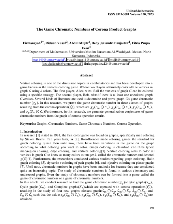 (PDF) The Game Chromatic Numbers of Corona Product Graphs