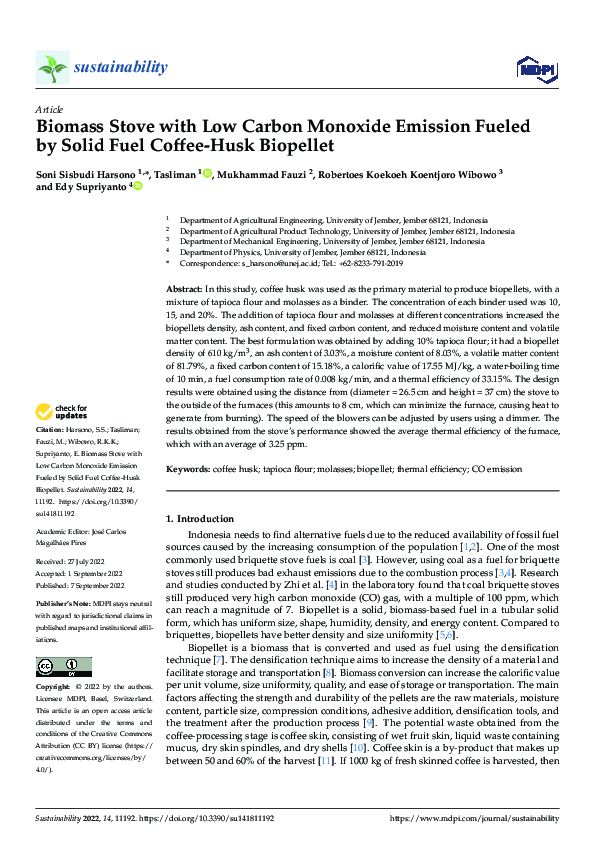 (PDF) Biomass Stove with Low Carbon Monoxide Emission Fueled by Solid ...