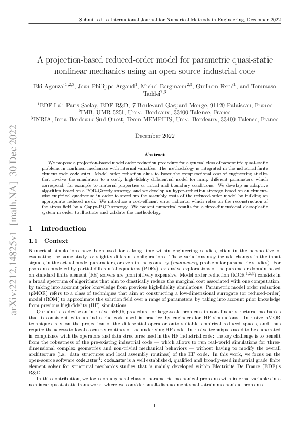 Pdf A Projection‐based Reduced‐order Model For Parametric Quasi