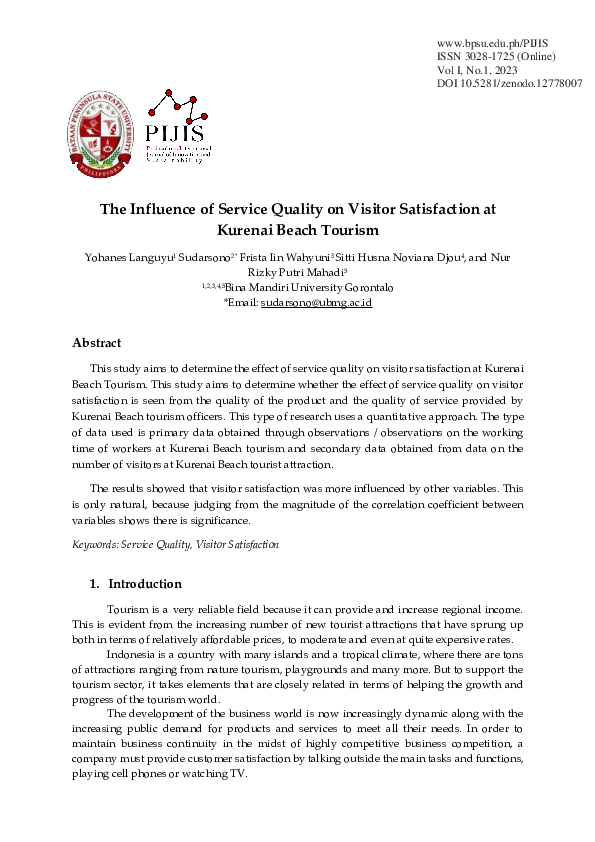 (PDF) The Influence of Service Quality on Visitor Satisfaction at ...