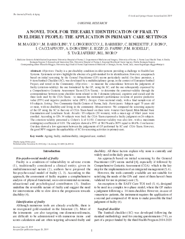 (PDF) A Novel Tool for the Early Identification of Frailty in Elderly ...
