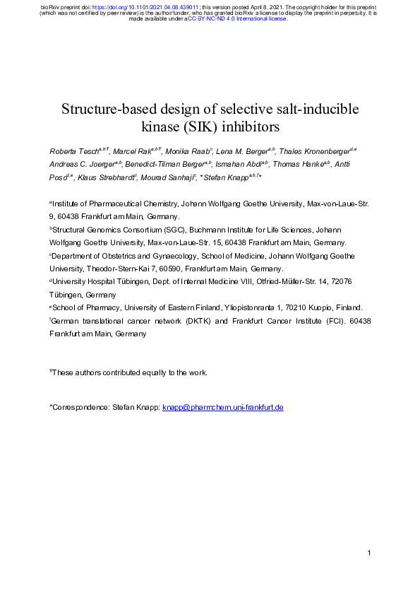 (PDF) Structure-based design of selective salt-inducible kinase (SIK ...