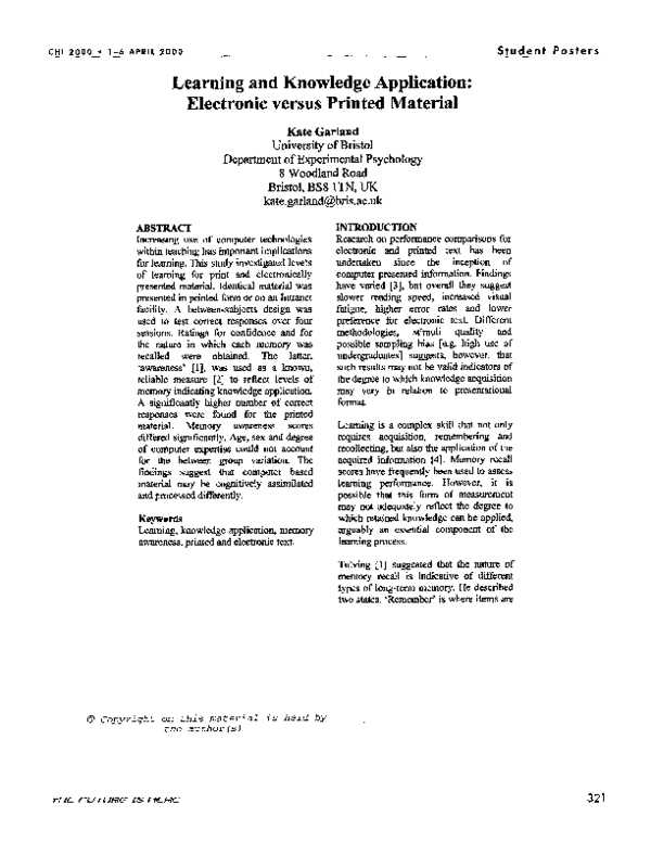 (PDF) Learning and knowledge application