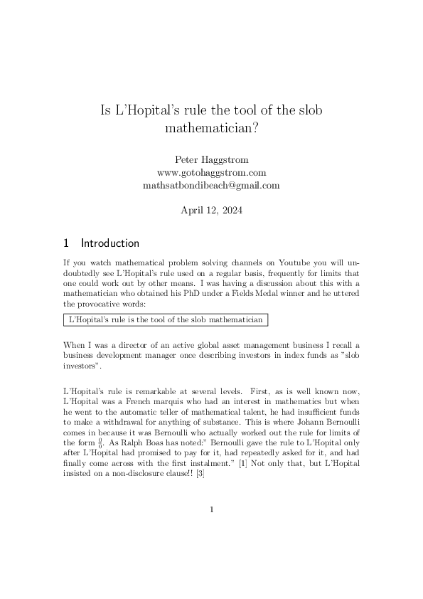 (PDF) Is L'Hopital's rule the tool of the slob mathematician