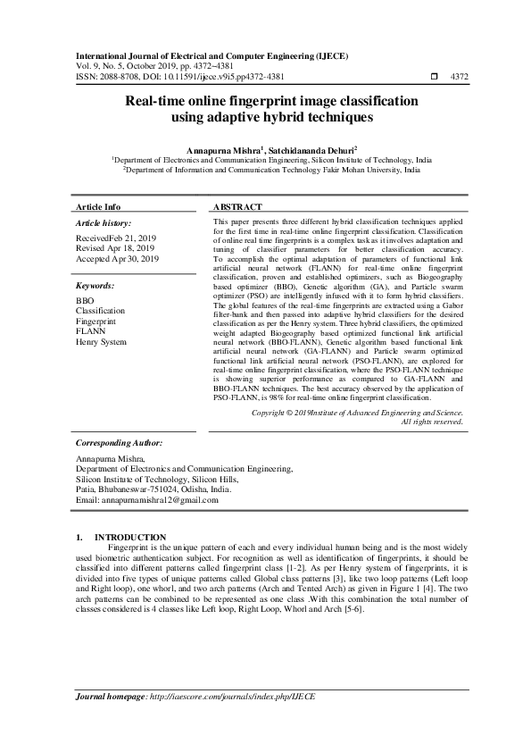 (PDF) Real-time online fingerprint image classification using adaptive hybrid techniques