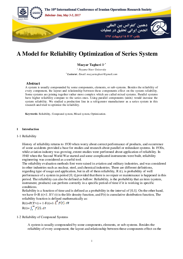 (PDF) A Model for Reliability Optimization of Series System