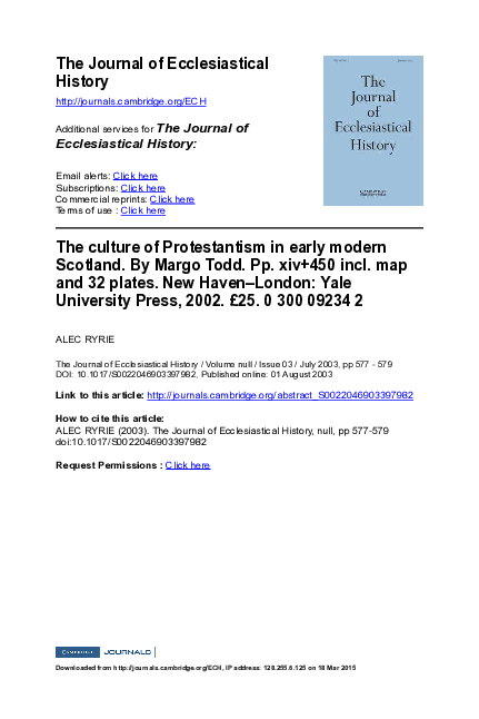 (PDF) The Culture of Protestantism in Early Modern Scotland