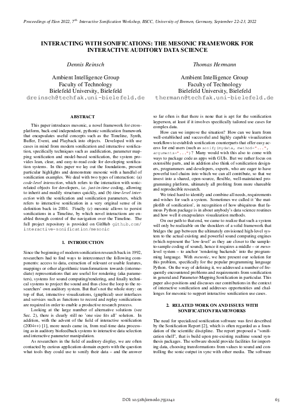 (PDF) Interacting with Sonifications: The Mesonic Framework for ...