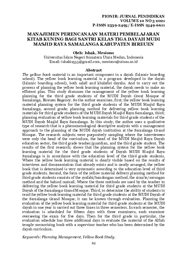 (PDF) Manajemen Perencanaan Materi Pembelajaran Kitab Kuning Bagi ...