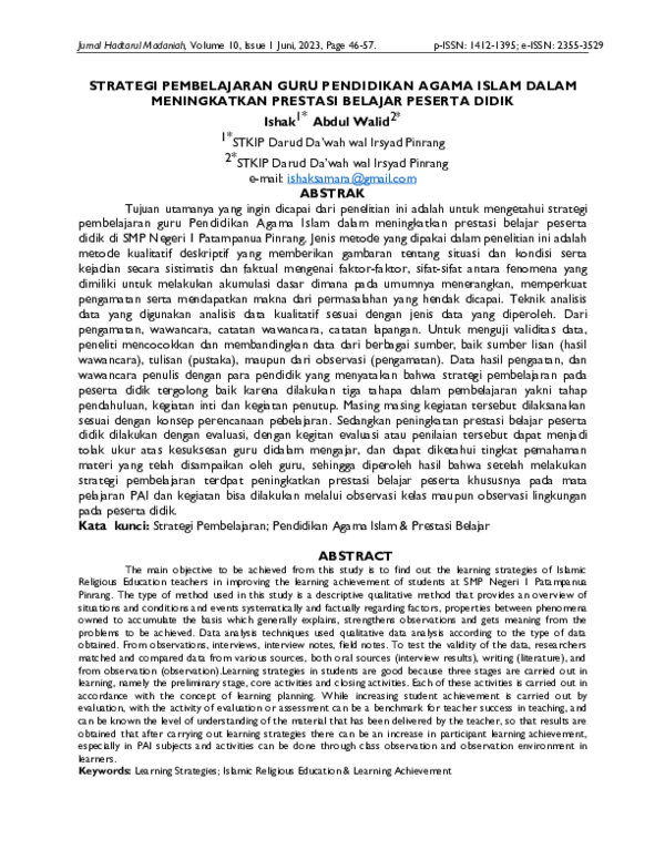 (PDF) Strategi Pembelajaran Guru Pendidikan Agama Islam Dalam Meningkatkan Prestasi Belajar ...