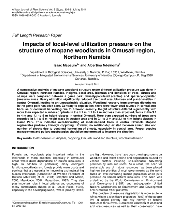 (PDF) structure of mopane woodlands in Omusati region