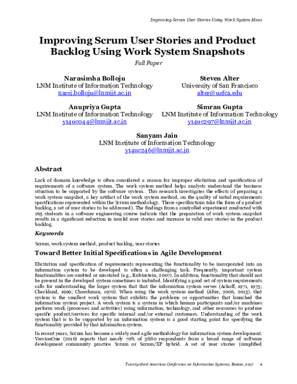 (PDF) Improving Scrum User Stories and Product Backlog Using Work ...