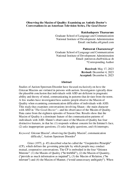 (PDF) Observing the Maxim of Quality: Examining an Autistic Doctor’s ...