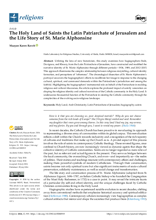 (PDF) The Holy Land of Saints the Latin Patriarchate of Jerusalem and ...