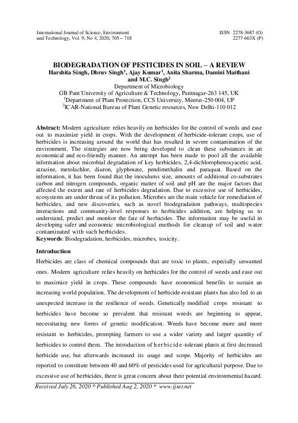 (PDF) BIODEGRADATION OF PESTICIDES IN SOIL -A REVIEW