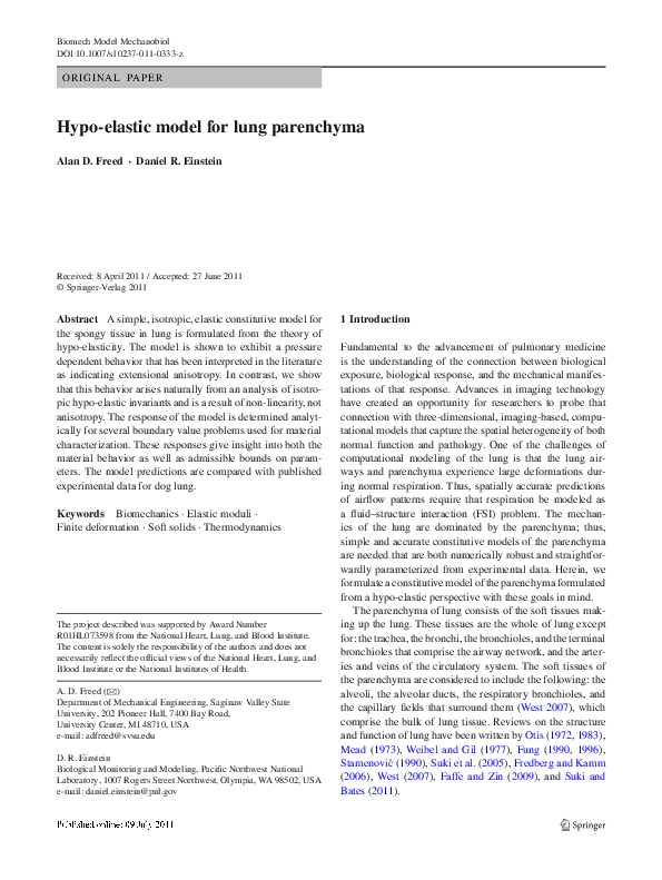 (PDF) Hypo-elastic model for lung parenchyma | Alan Freed - Academia.edu