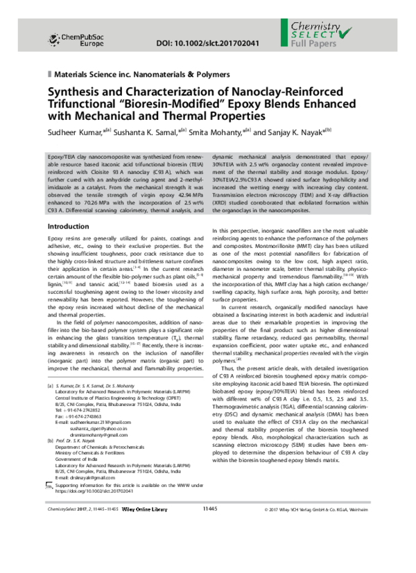 (PDF) Synthesis and Characterization of Nanoclay‐Reinforced ...