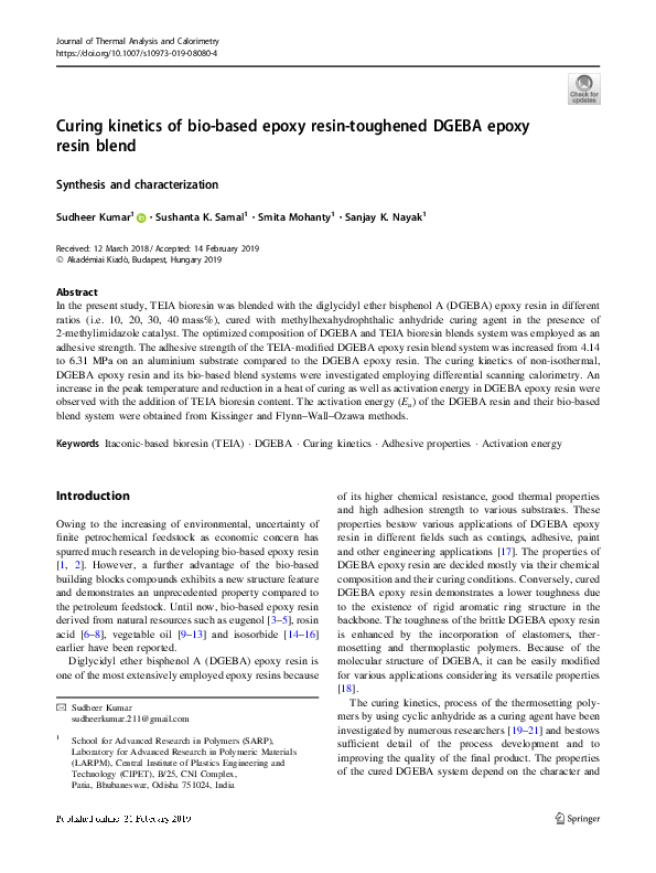 (PDF) Curing kinetics of bio-based epoxy resin-toughened DGEBA epoxy ...