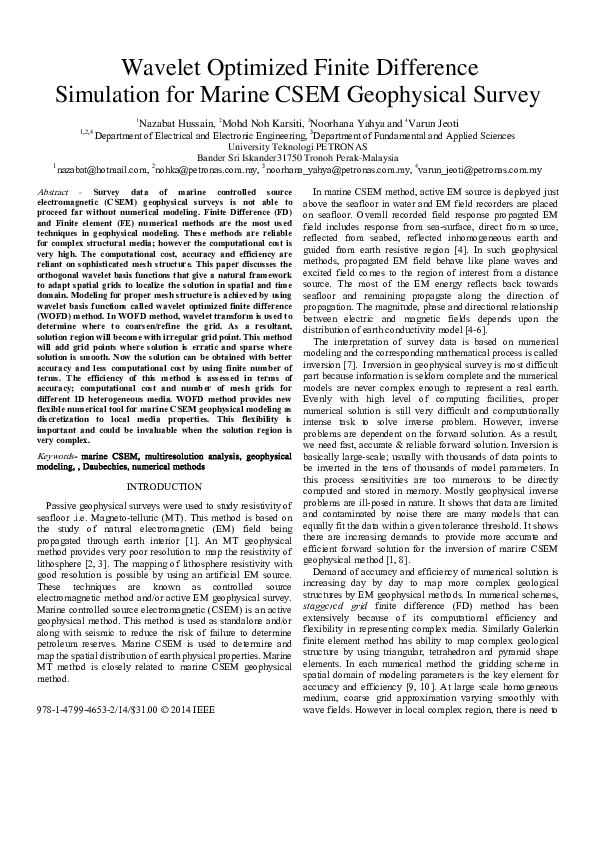 Pdf Wavelet Optimized Finite Difference Simulation For Marine Csem