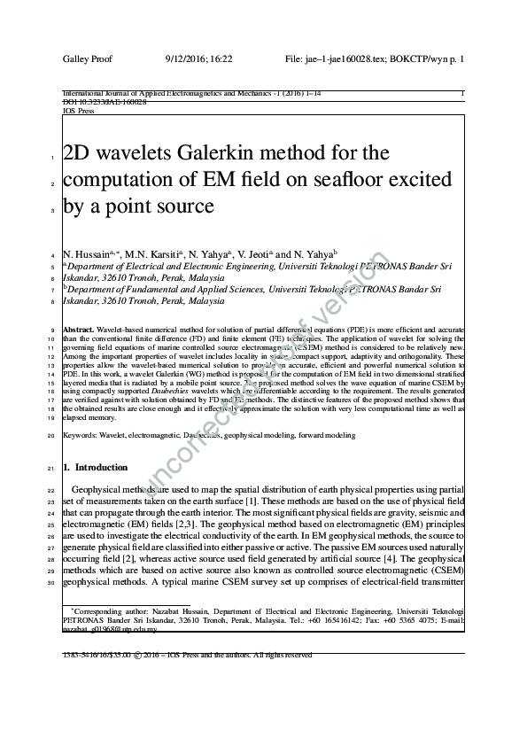(PDF) 2D wavelets Galerkin method for the computation of EM field on ...