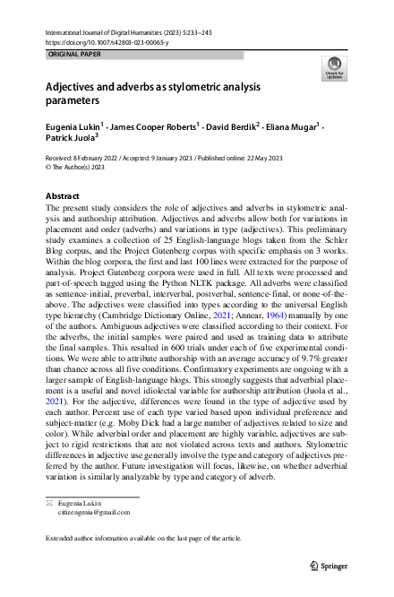 (PDF) Adjectives and adverbs as stylometric analysis parameters