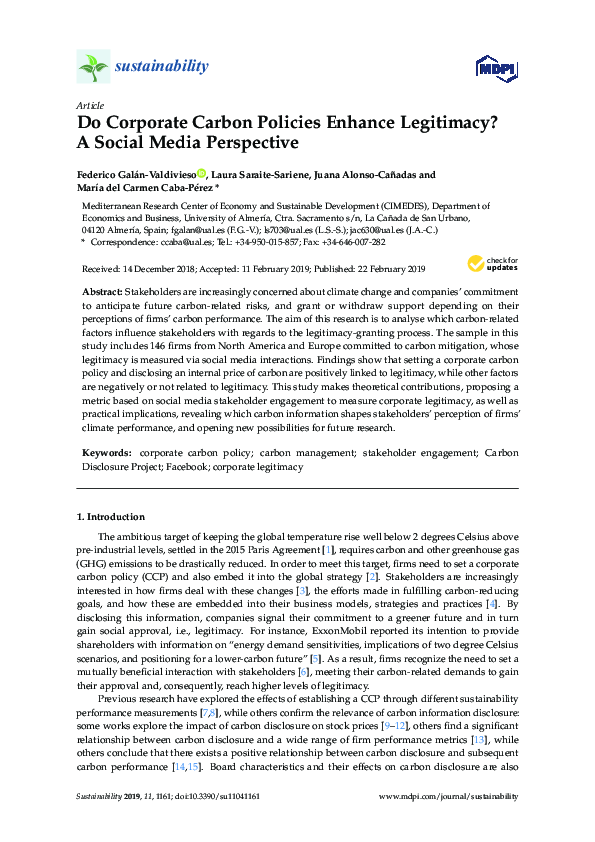 (PDF) Do Corporate Carbon Policies Enhance Legitimacy? A Social Media ...