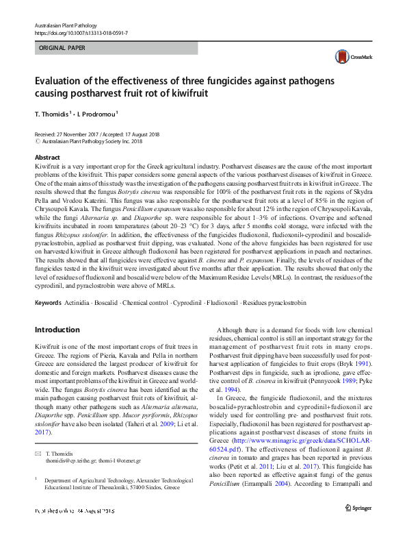 (PDF) Evaluation of the effectiveness of three fungicides against pathogens causing postharvest ...