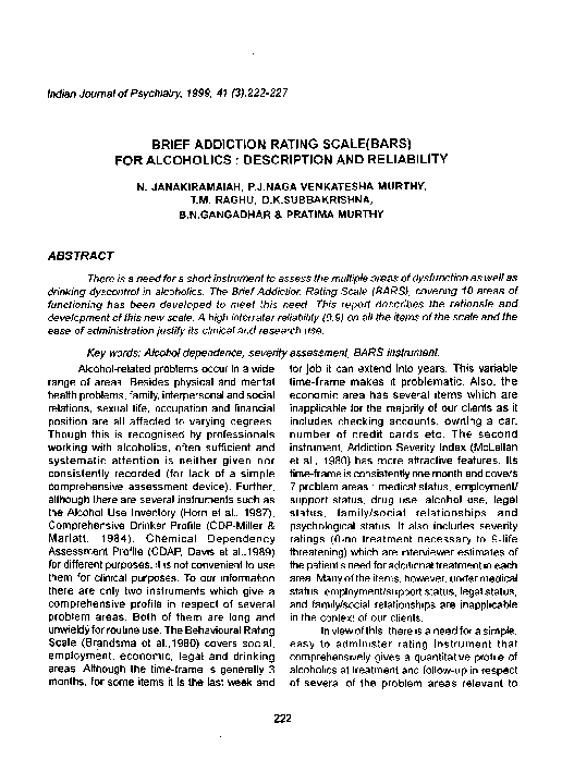 (PDF) Brief addiction rating scale (bars) for alchoholics : description ...