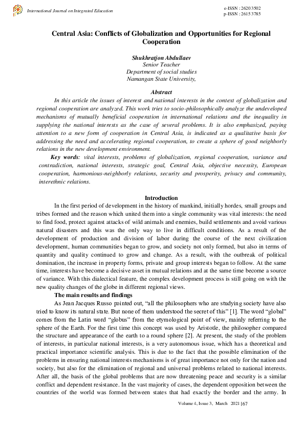 (PDF) Central Asia: Conflicts of Globalization and Opportunities for ...