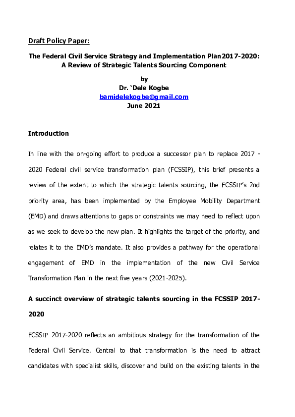 (PDF) The Federal Civil Service Strategy and Implementation Plan 2017 ...