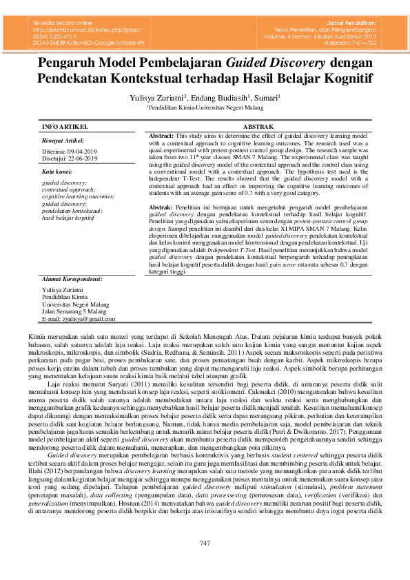 (PDF) Pengaruh Model Pembelajaran Guided Discovery dengan Pendekatan Kontekstual terhadap Hasil ...
