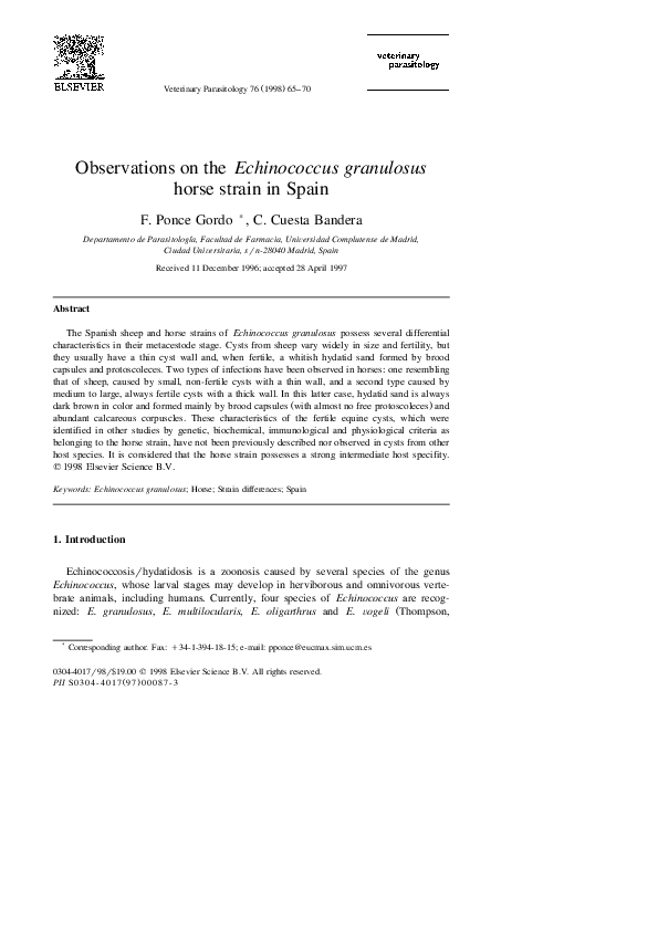 (PDF) Observations on the Echinococcus granulosus horse strain in Spain