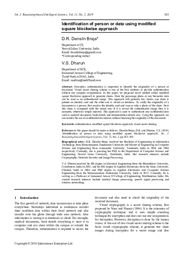 (PDF) Identification of person or data using modified square blockwise ...