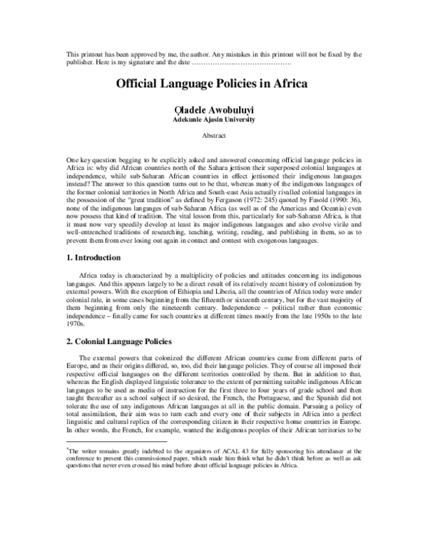 (PDF) Official Language Policies in Africa